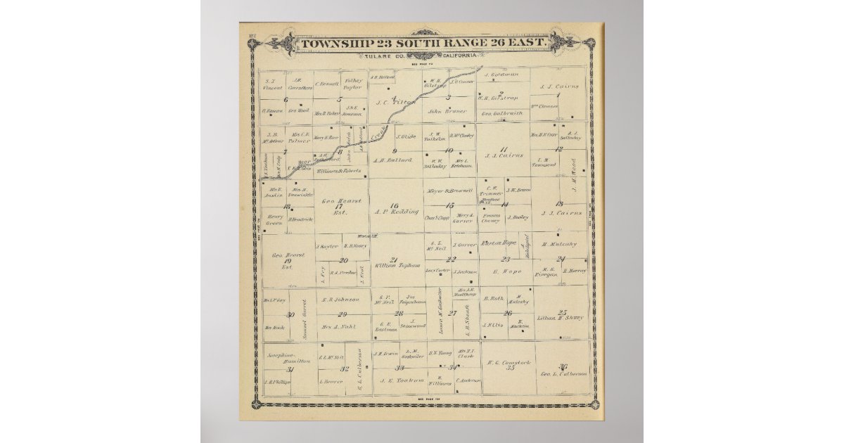 T23S R26E Tulare County Section Map Poster | Zazzle