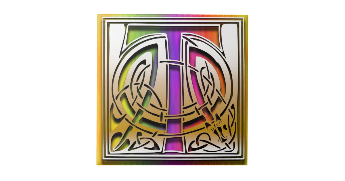 T Celtic Rainbow Custom Monogram Tile | Zazzle