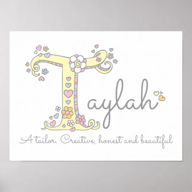 T for Taylah monogram letter art name meaning Poster | Zazzle