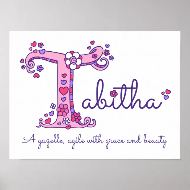 T monogram art Tabitha girls name meaning poster | Zazzle