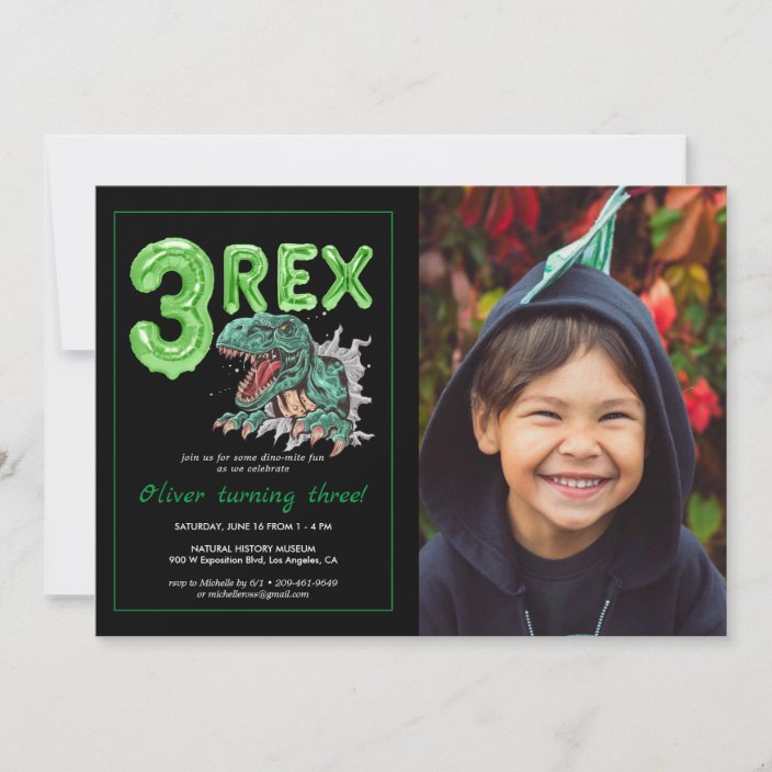 T-Rex "3 Rex" | Dinosaur Birthday Party Photo | Zazzle.com