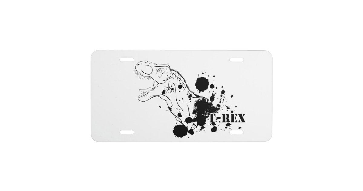 T-Rex (Black and White) License Plate | Zazzle