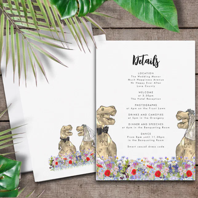 T-Rex Bride and Groom Dinosaur Wedding Details Enclosure Card | Zazzle