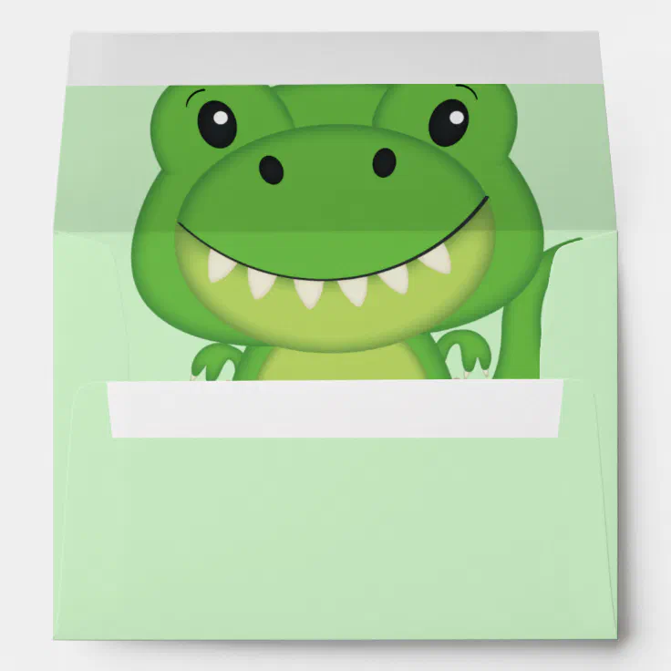 T-Rex Dinosaur Baby Shower Green Envelope | Zazzle