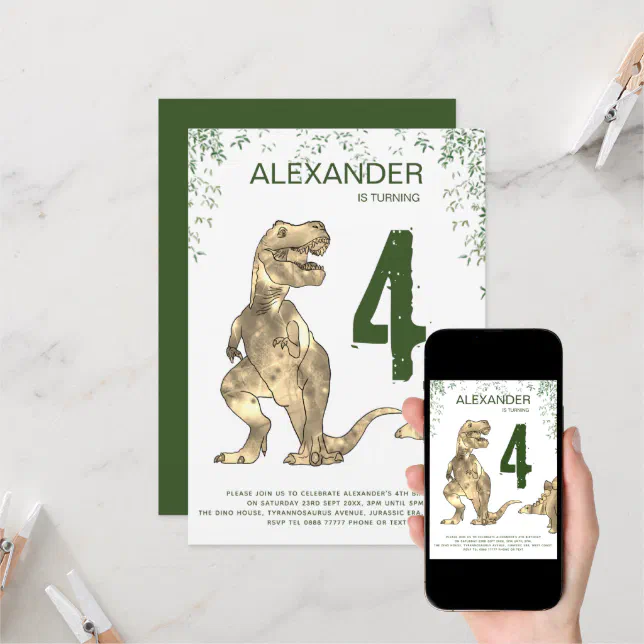 T Rex Dinosaur Birthday Party Invitation | Zazzle