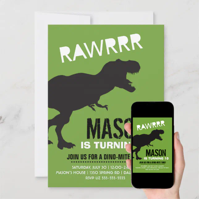 T Rex Dinosaur Birthday Party Invitations | Zazzle