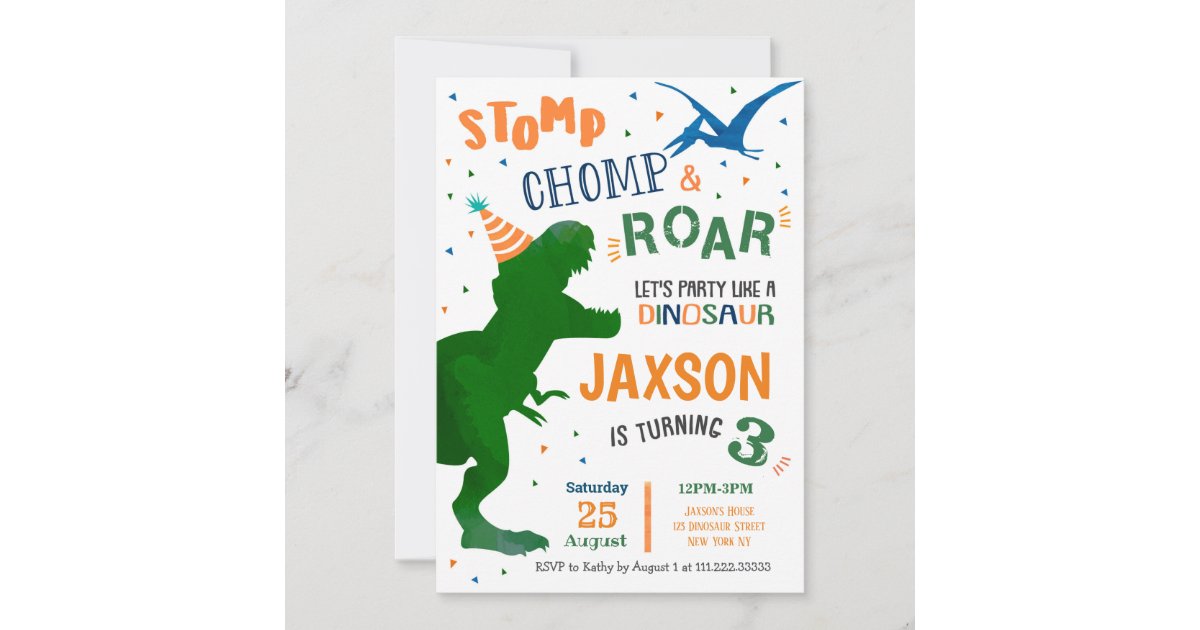 T Rex Dinosaur Birthday Party Invitations | Zazzle