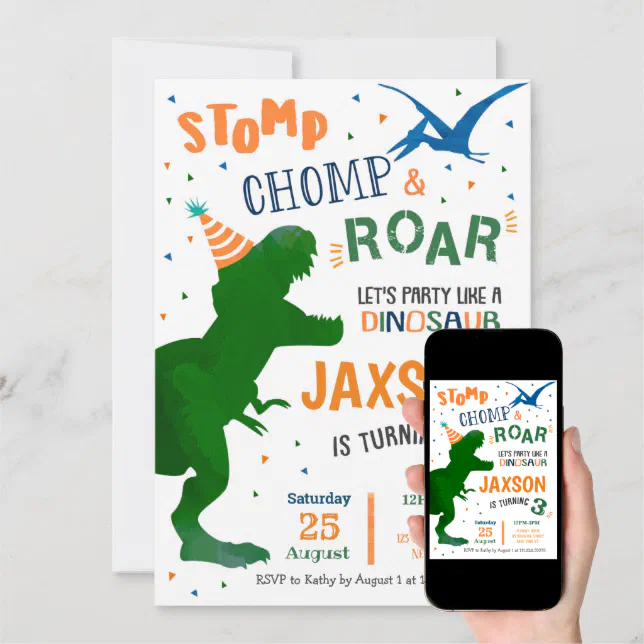 T Rex Dinosaur Birthday Party Invitations | Zazzle