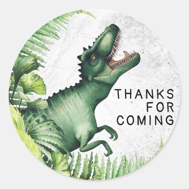T-Rex Dinosaur Birthday Party Thank You Classic Round Sticker | Zazzle