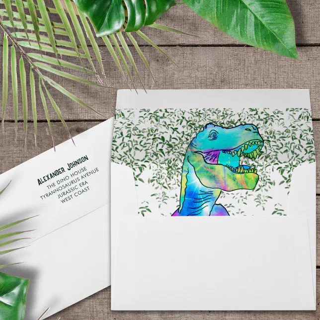 T-Rex Dinosaur Jungle Birthday Party Envelope | Zazzle