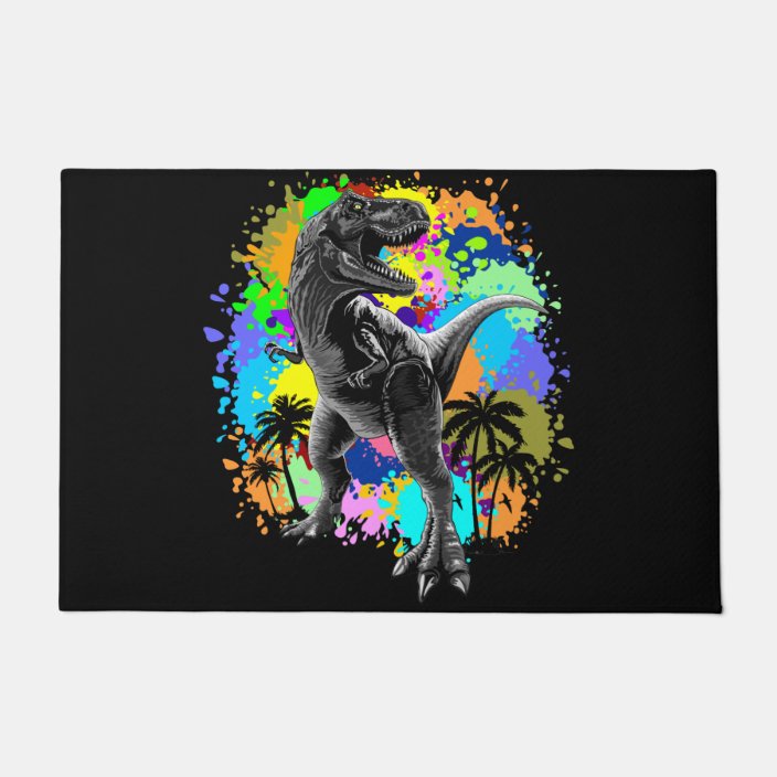T-Rex Dinosaur Jurassic Reptile on Paint Stains Doormat | Zazzle.com