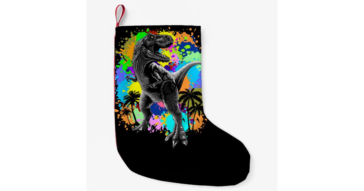 T-Rex Dinosaur Jurassic Reptile on Paint Stains Small Christmas ...
