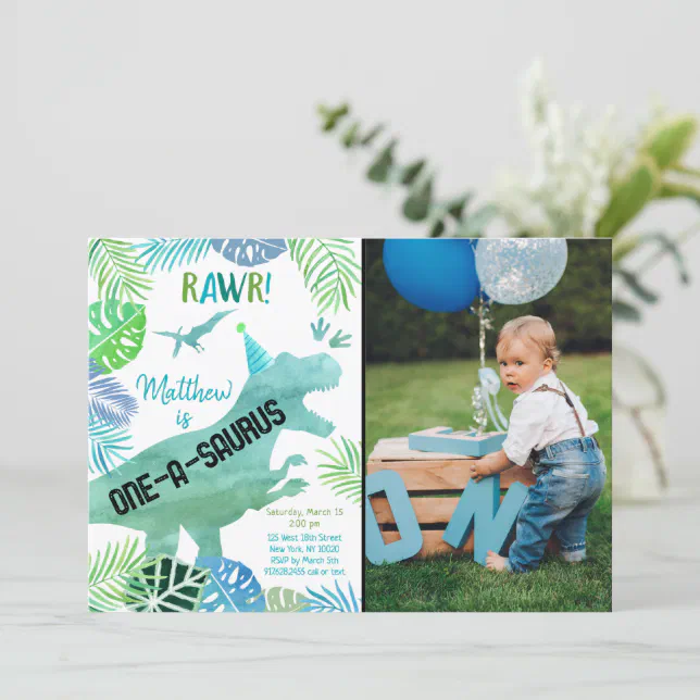 T Rex Dinosaur One-a-saurus First Birthday Invitation | Zazzle