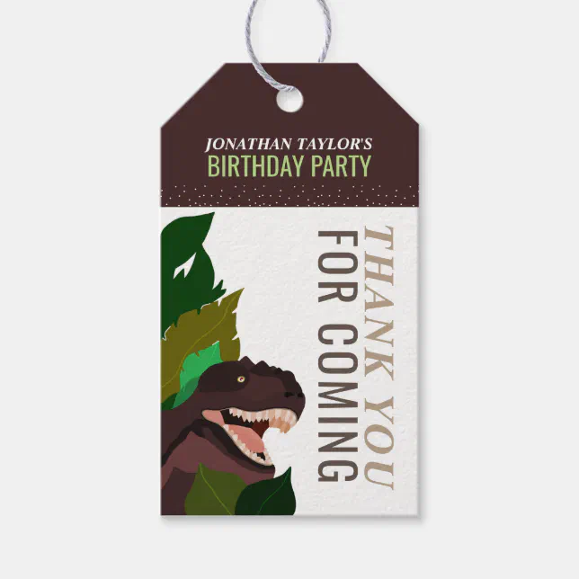 T Rex Dinosaur Party Children's Birthday Gift Tags | Zazzle