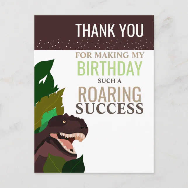 T Rex Dinosaur Party Children's Birthday Thank You Postcard | Zazzle