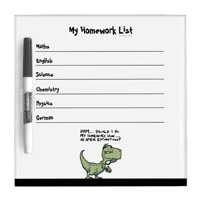 T-Rex Dinosaur Student's Homework To Do List Dry Erase Board | Zazzle