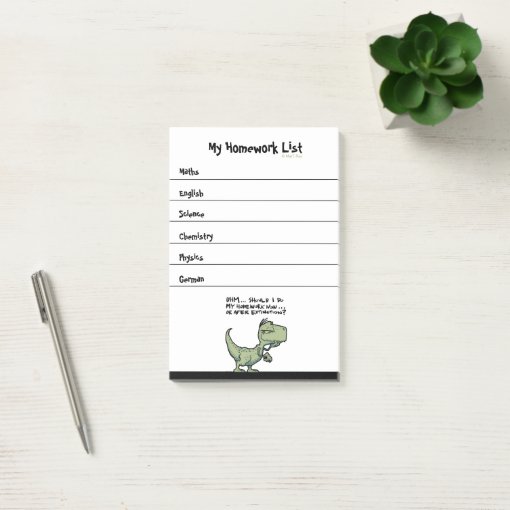 T-Rex Dinosaur Student's Homework To Do List Post-it Notes | Zazzle