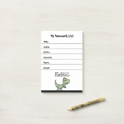 T-Rex Dinosaur Student's Homework To Do List Post-it Notes | Zazzle