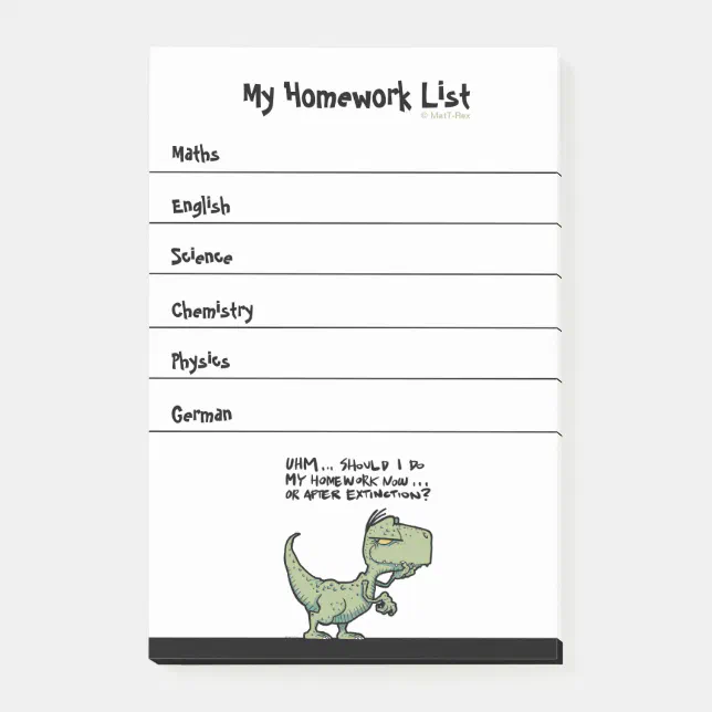 T-Rex Dinosaur Student's Homework To Do List Post-it Notes | Zazzle
