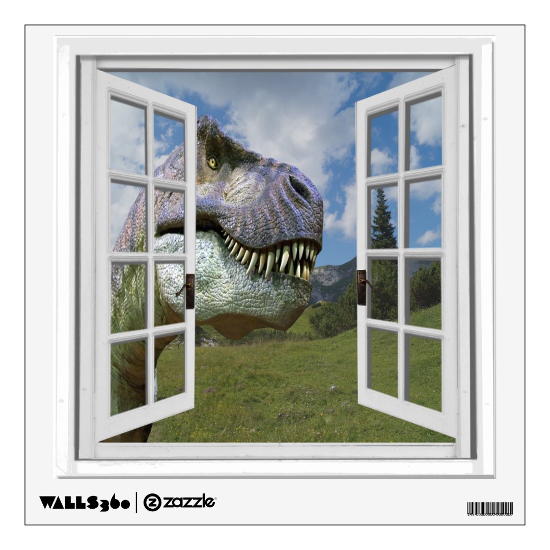 T-Rex Dinosaur View Mural Fake Window Wall Decal | Zazzle
