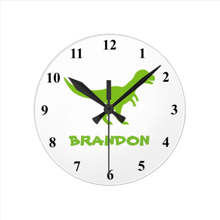 T Rex dinosaur wall clock with custom kids name | Zazzle
