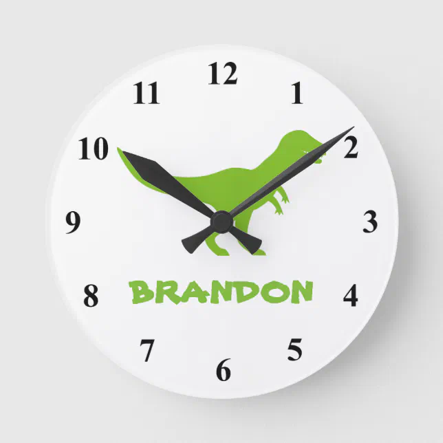 T Rex dinosaur wall clock with custom kids name | Zazzle