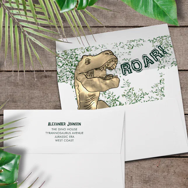 T-Rex Roar Dinosaur Jungle Birthday Party Envelope | Zazzle