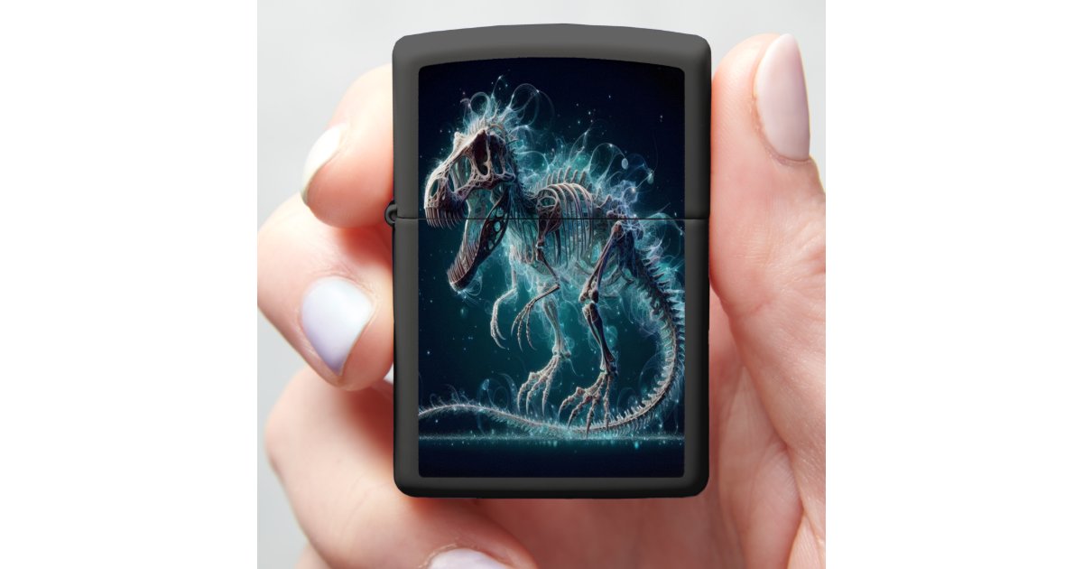T-Rex Skeleton In Blue Mist Zippo Lighter | Zazzle