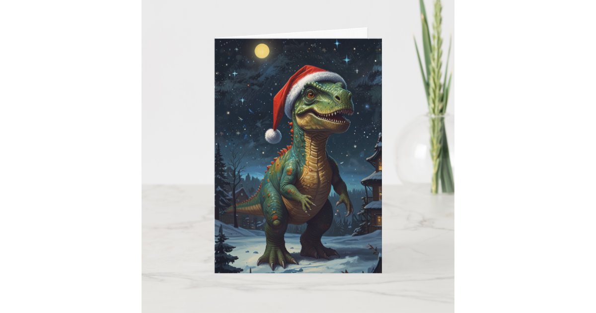 T-Rex Starry Night Christmas Dinosaur Custom Card | Zazzle