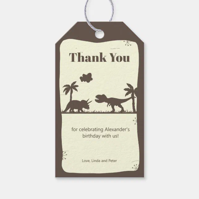 T- Rex & Triceratops Dinosaur Silhouette Thank You Gift Tags | Zazzle