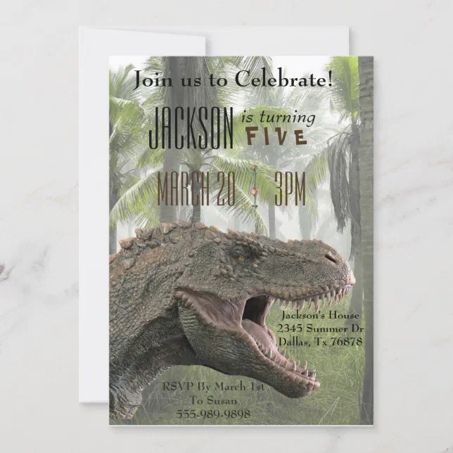 T-Rex Tyrannosaurus Rex Dinosaur Birthday Invite | Zazzle