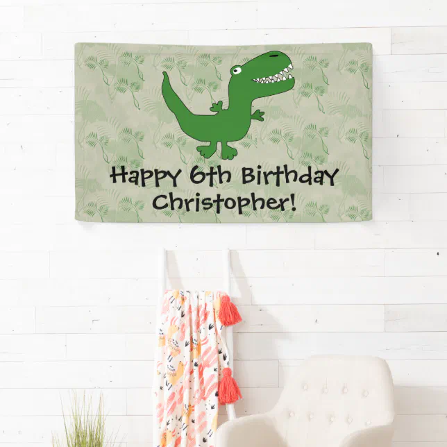 T-Rex Tyrannosaurus Rex Dinosaur Cartoon Kids Boys Banner | Zazzle