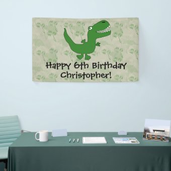 T-Rex Tyrannosaurus Rex Dinosaur Cartoon Kids Boys Banner | Zazzle