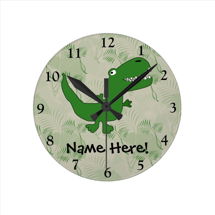 T-Rex Tyrannosaurus Rex Dinosaur Cartoon Kids Boys Round Clock | Zazzle.com