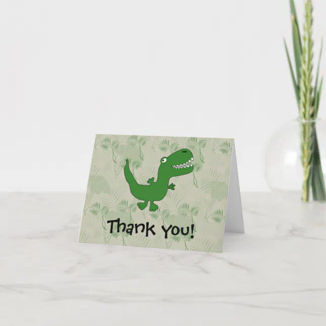T-Rex Tyrannosaurus Rex Dinosaur Cartoon Kids Boys Thank You Card | Zazzle