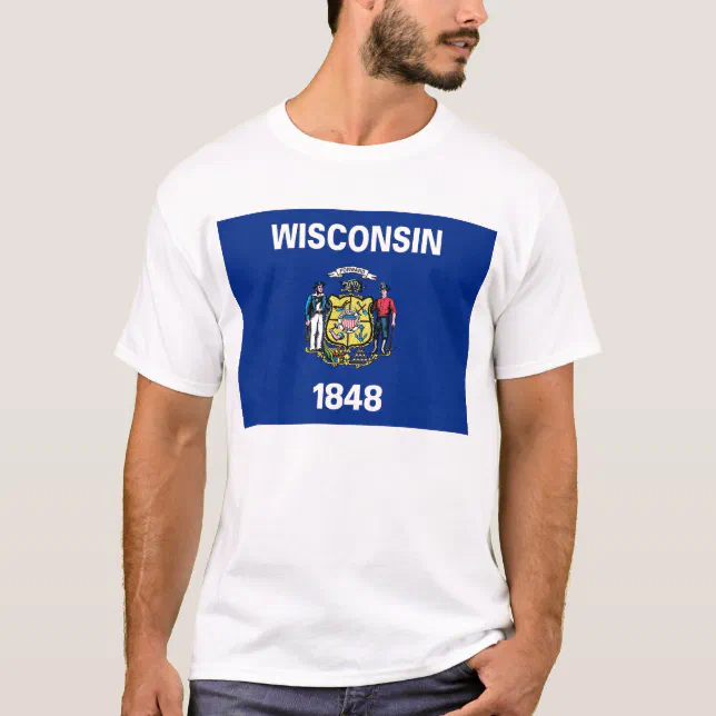 T Shirt with Flag of Wisconsin State USA | Zazzle