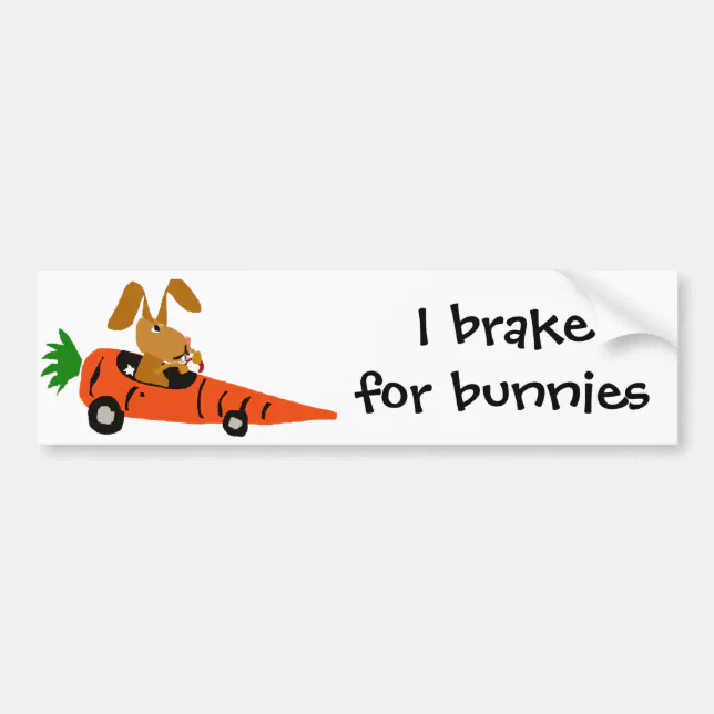TA- Funny Bunny Rabbit Driving Carrot Car Cartoon Bumper Sticker | Zazzle
