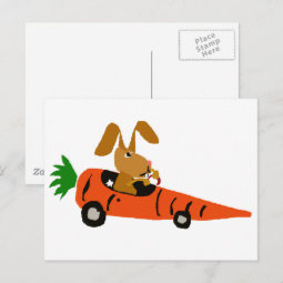 TA- Funny Bunny Rabbit Driving Carrot Car Cartoon Postcard | Zazzle