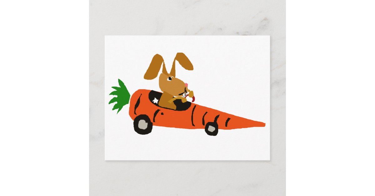 TA- Funny Bunny Rabbit Driving Carrot Car Cartoon Postcard | Zazzle