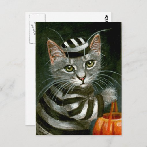 Tabby Cat Halloween Prisoner Postcard | Zazzle