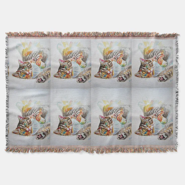 Tabby Cat Watercolour Cats Art Pet Throw Rug Throw Blanket | Zazzle