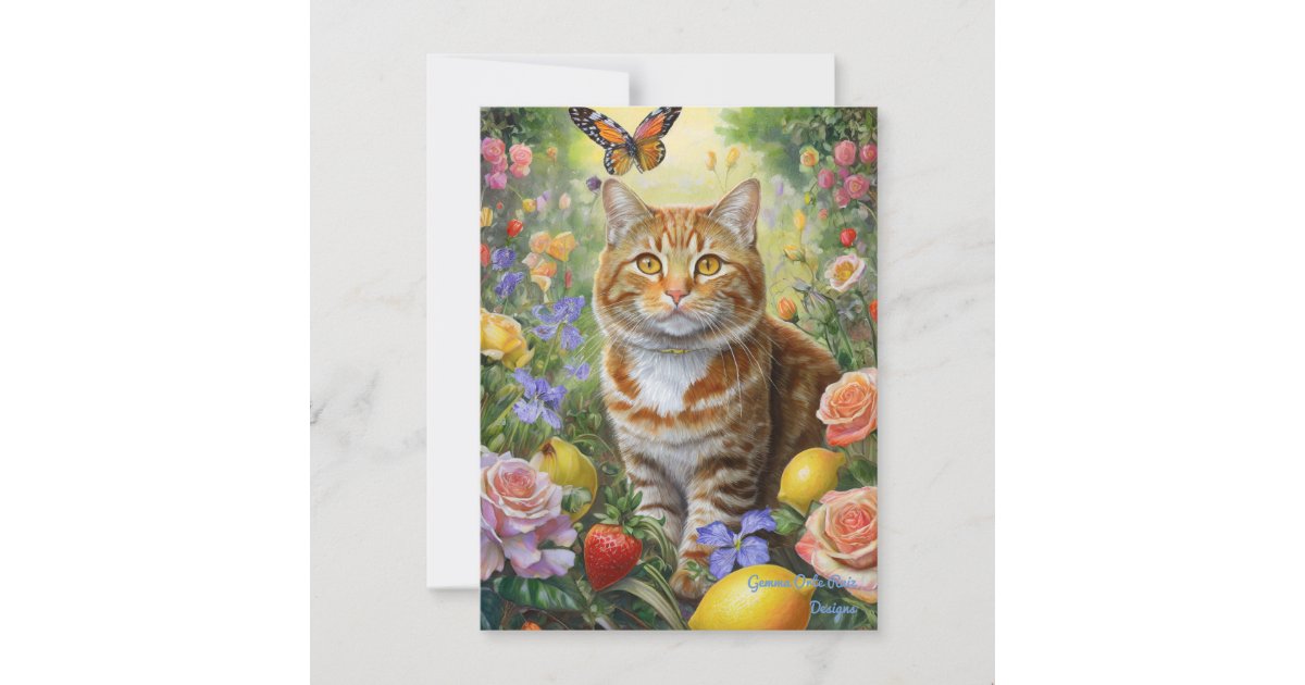 Tabby cat with flowers postcard | Zazzle