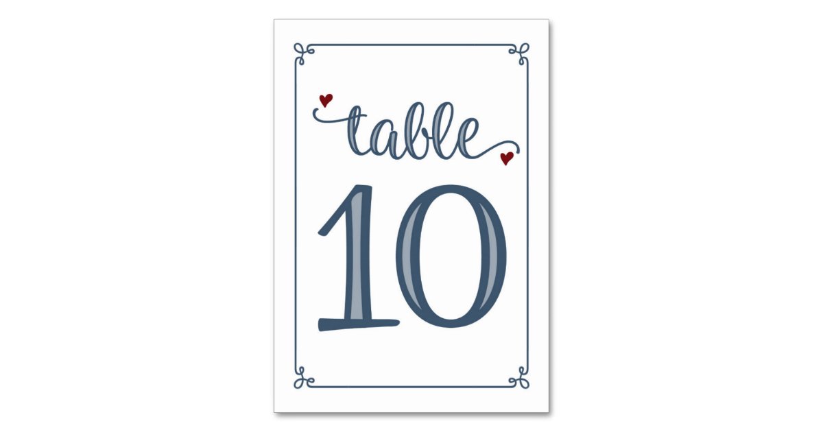 "Table 10" Dusty Blue & Dark Red Table Number | Zazzle