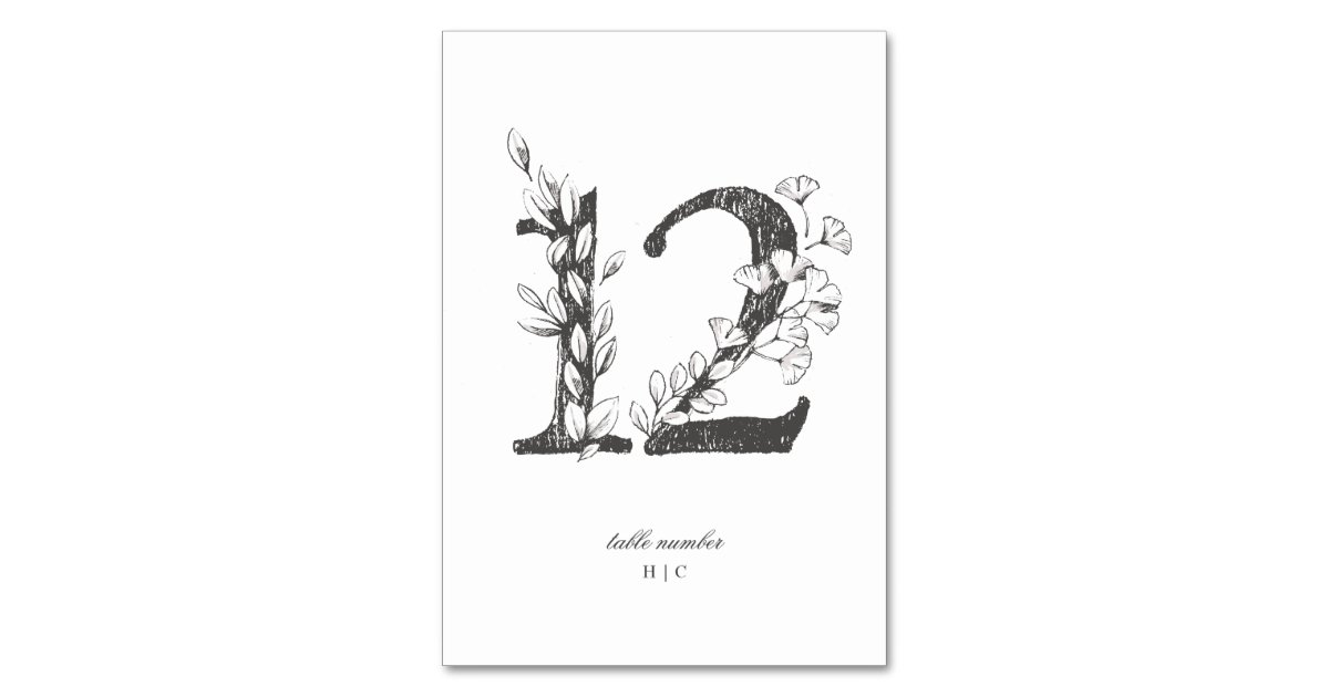 Table 12 Beautiful Floral Sketched Wreath Wedding Table Number | Zazzle