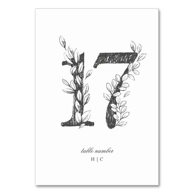 Table 17 Beautiful Floral Sketched Wreath Wedding Table Number | Zazzle