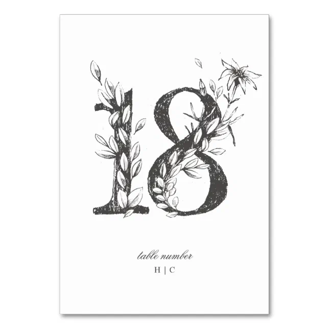 Table 18 Beautiful Floral Sketched Wreath Wedding Table Number | Zazzle