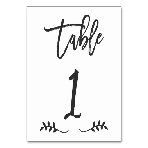 Table 1 | Simple Black Handwriting Brushed Laurel Table Number | Zazzle