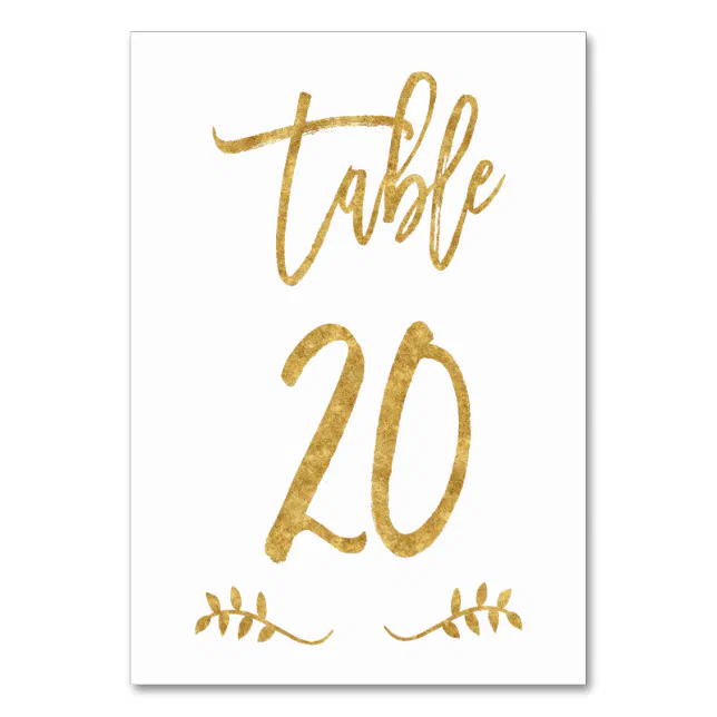 Table 20 | Elegant Gold Handwriting Brushed Laurel Table Number | Zazzle