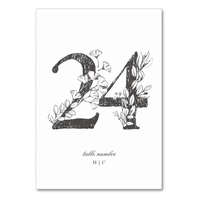 Table 24 Beautiful Floral Sketched Wreath Wedding Table Number | Zazzle