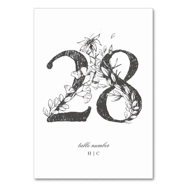 Table 28 Beautiful Floral Sketched Wreath Wedding Table Number | Zazzle